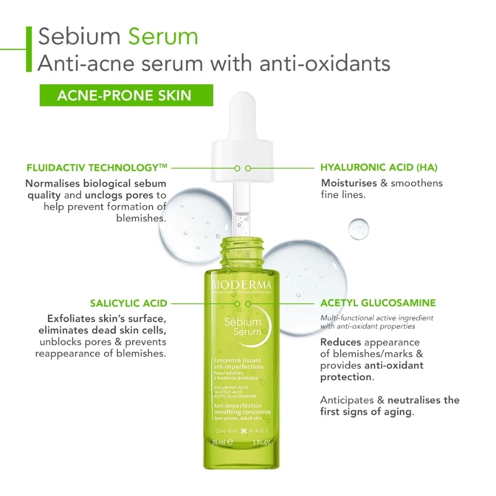Bioderma Sebium Serum Anti-acne, Anti-imperfections, Anti-ageing (Oily ...