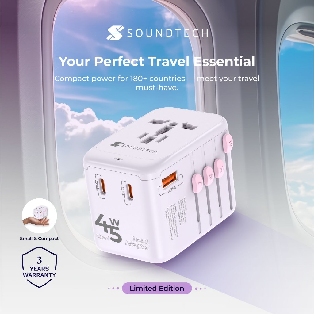 SOUNDTECH World Travel Adaptor with GaN PD45Watts USB Quick Charger ...