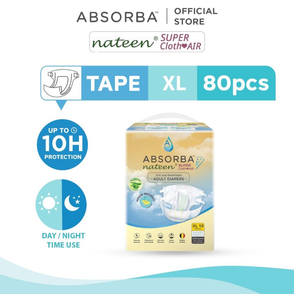 [Bundle of 8] Absorba Nateen Super ClothAir Adult Diaper (XL) - absorb ...