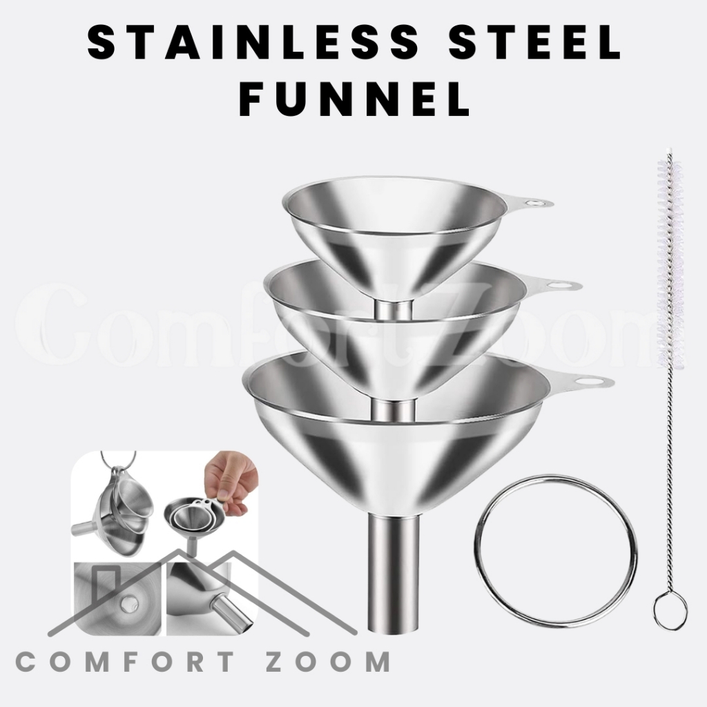 Metal Stainless Steel Funnel, Large Medium Small Funnel Set of 3 / Food ...