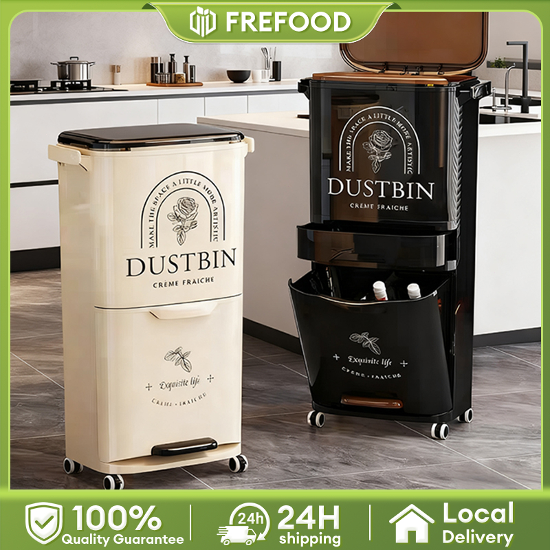 Large Kitchen Trash Bin 3 Layer Dry Wet Separation Rubbish Bin 44L Home ...