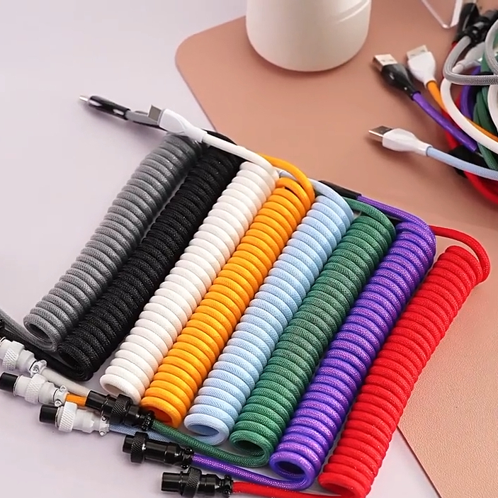 【SG】Nylon Braided Aviator Coiled Cable for Mechanical Keyboard | Shopee ...