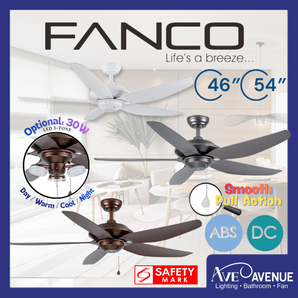 FANCO AirTrack Plus 46/54 Inch DC Motor Ceiling Fan with Pull String ...