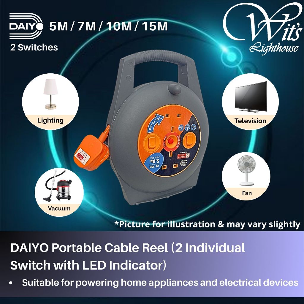 Portable Power Extension Cable Reel Dual Socket (5M / 7M / 10M / 15M ...
