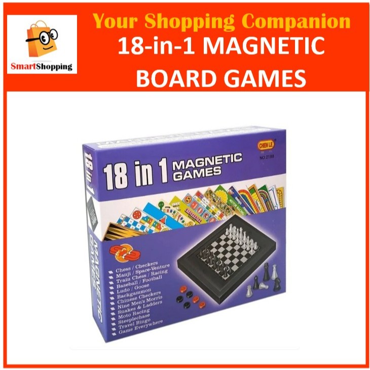 18-in-1 Magnetic Board Games Set - Chess, Ludo, Checkers, Snakes ...