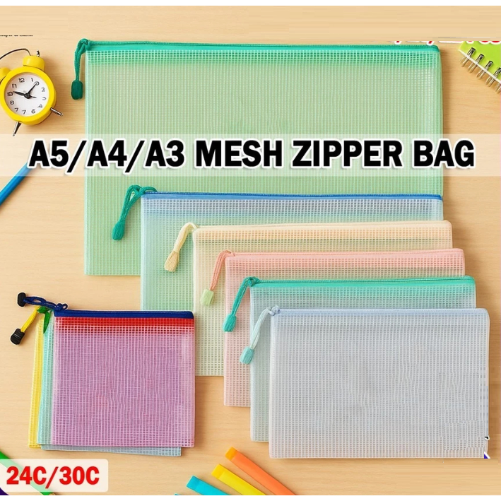 PVC Mesh Zip Bag w/ Card Slot A3 B4 A4 A5 A5.5 A6 B8 Document Pouch ...