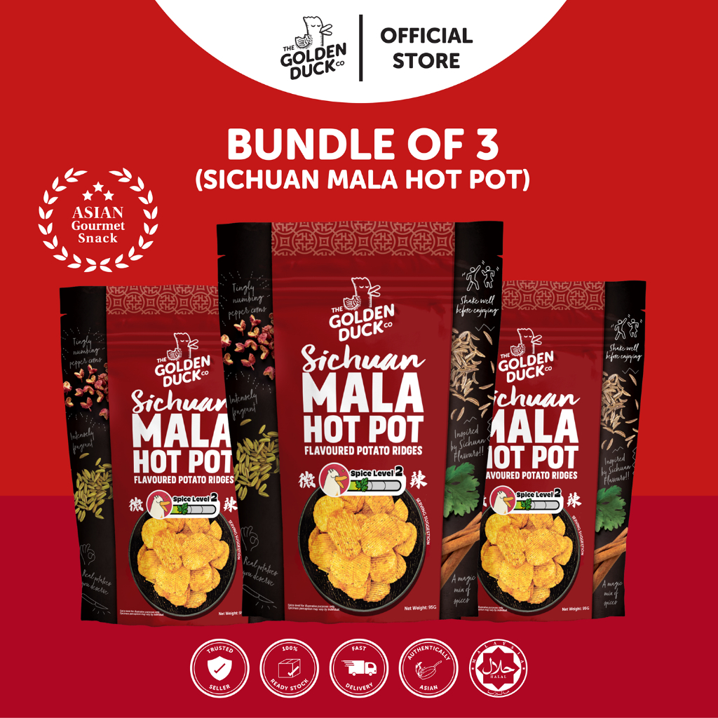 [Bundle of 3] The Golden Duck Sichuan Mala Hot Pot Flavoured Potato ...