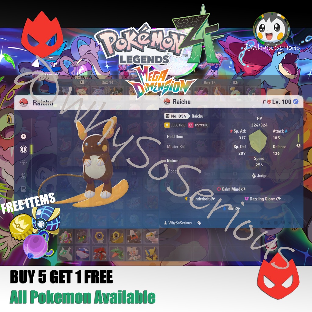 Nintendo Switch Pokemon Legends ZA Shiny Battle Ready Alolan Raichu ...