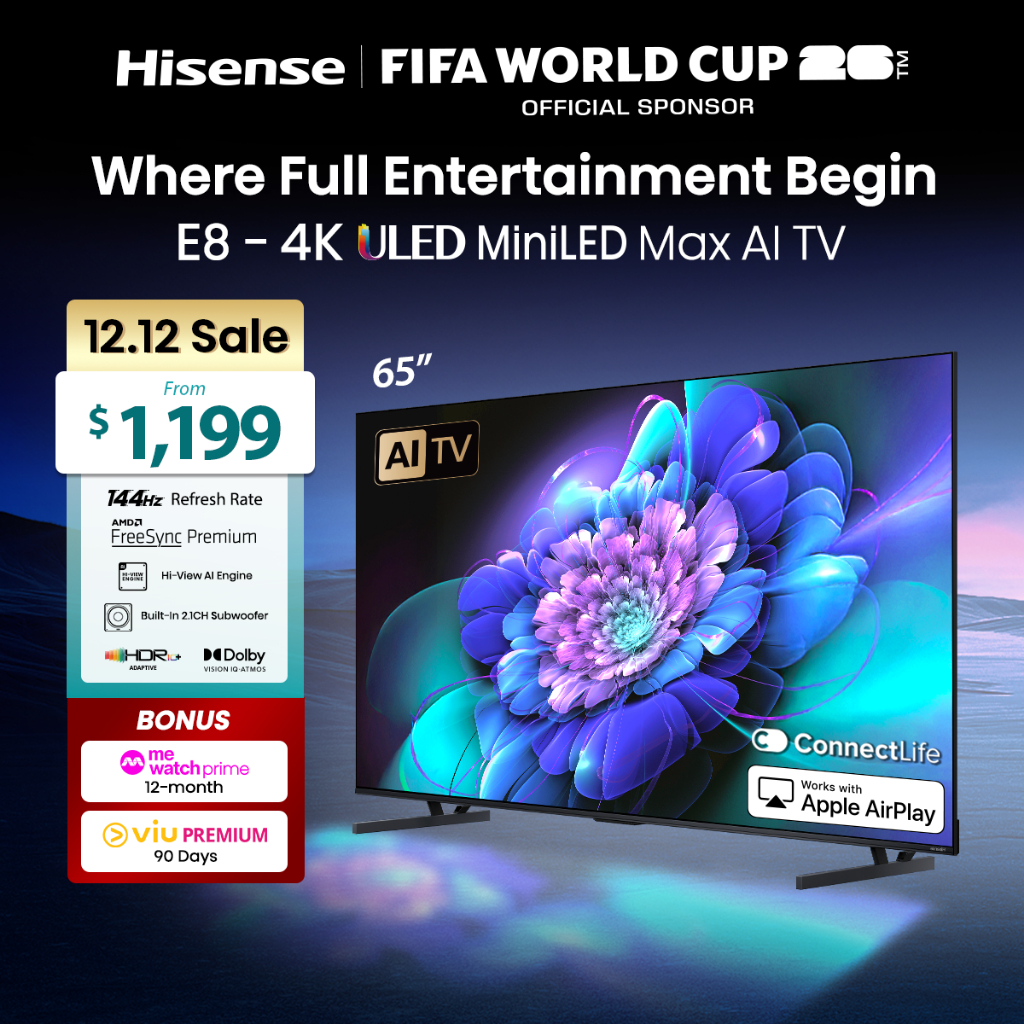 Hisense E8Q 65 inch 4K ULED Mini LED Max AI TV | Full Array Local ...