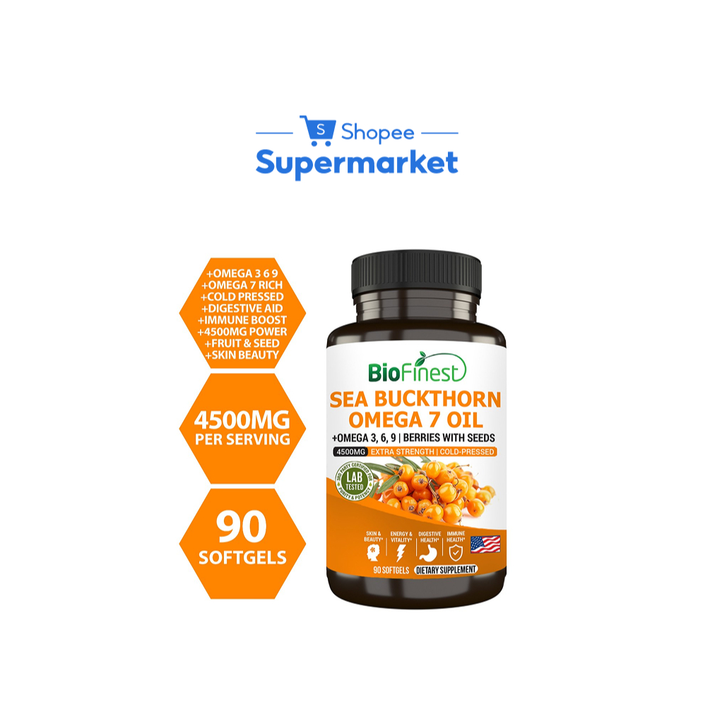 Biofinest Sea Buckthorn Omega 7 Oil 4500mg Supplement (90s) | Shopee ...
