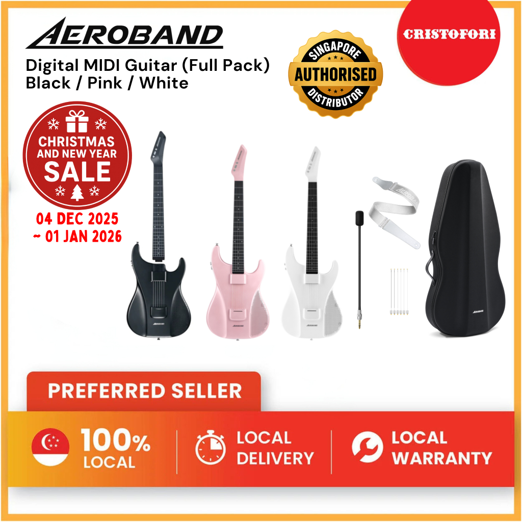 AeroBand Pain-Free Stringless Acoustic-Electric Travel Guitar (FULL SET ...