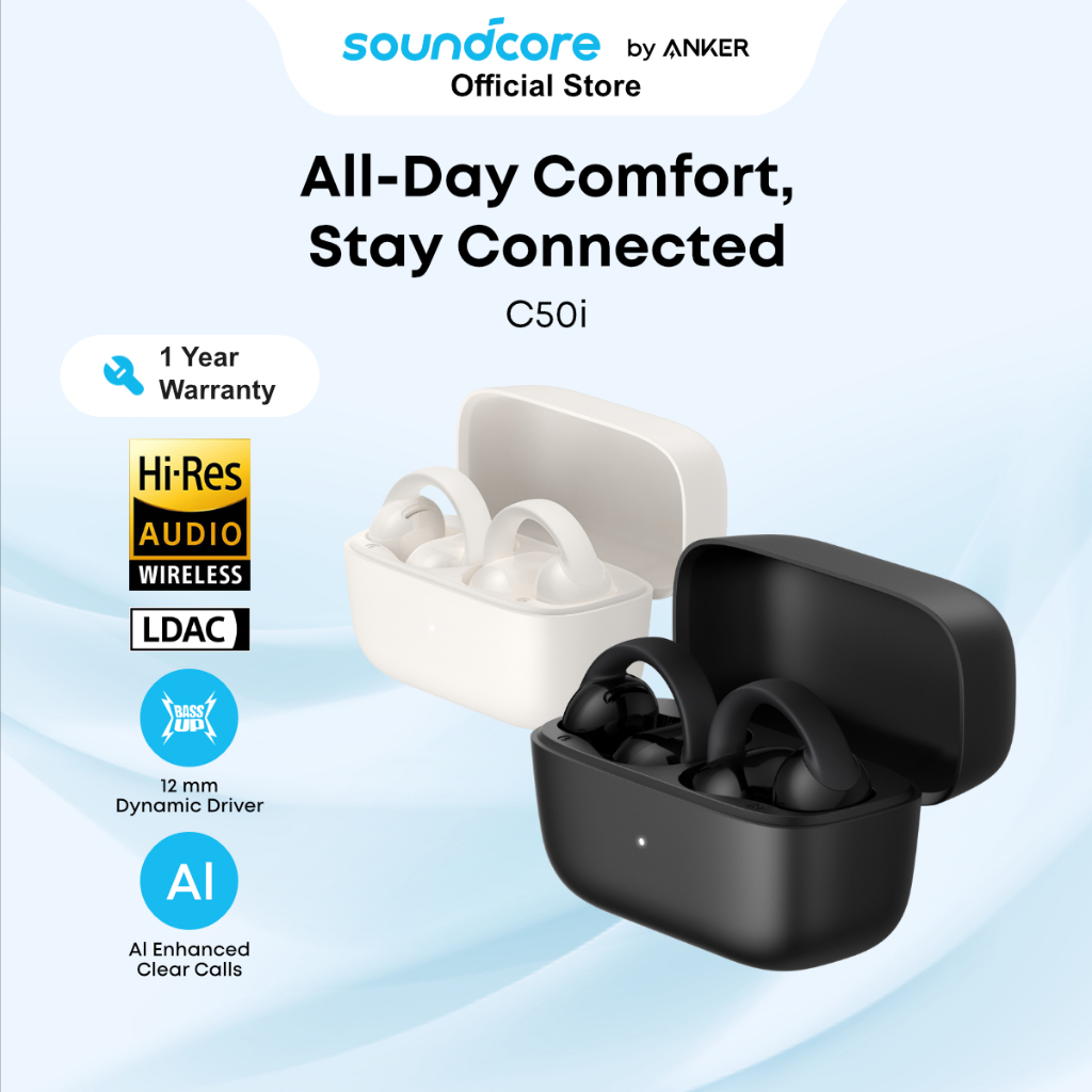 Soundcore C50i by Anker, Open-Ear Headphones, Clip-On Earbuds, Ultra ...