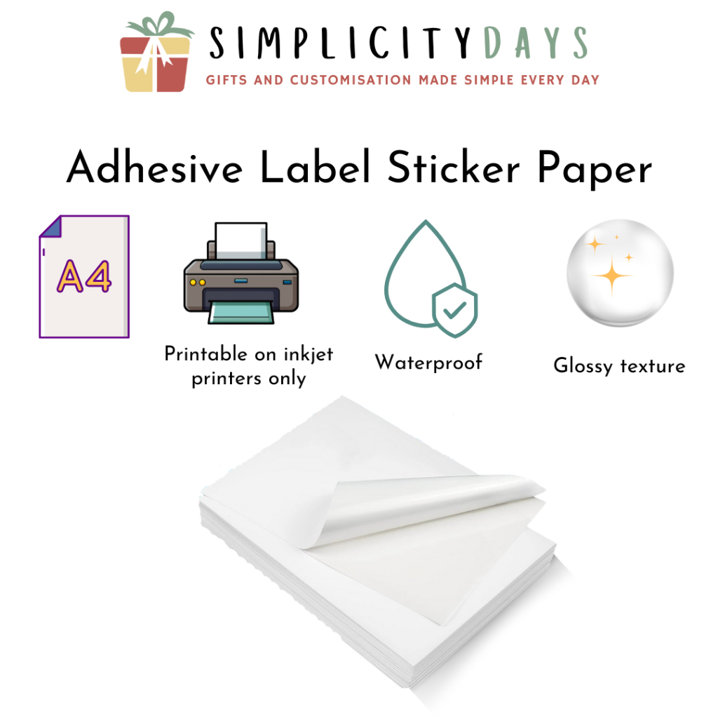A4 Waterproof Adhesive Label Sticker Paper Glossy Inkjet Printer Decals ...