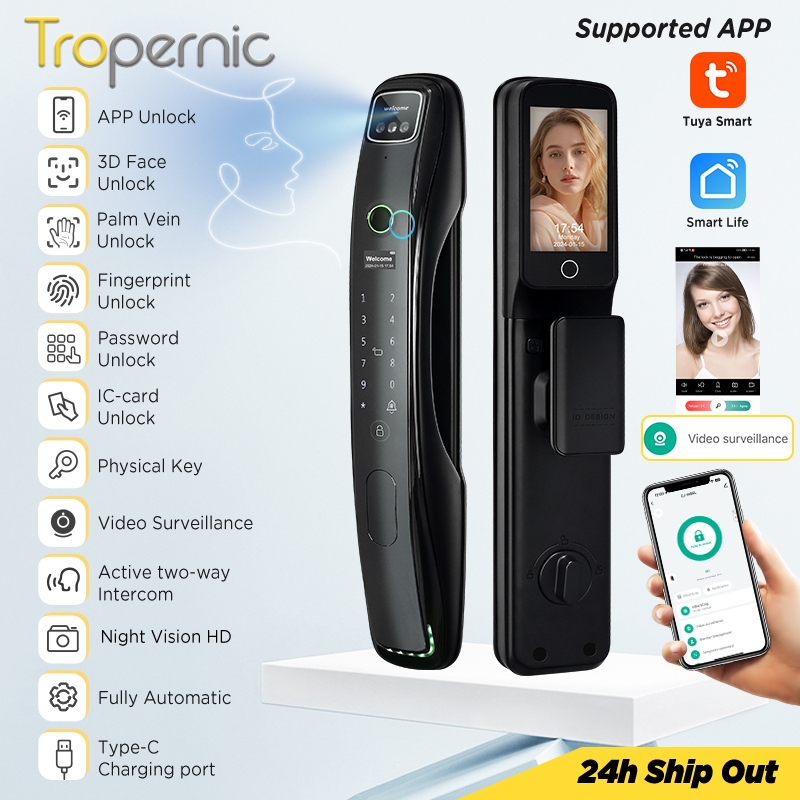 【Video Surveillance】7 In 1 Tuya Smart Door Lock with HD Security Camera ...