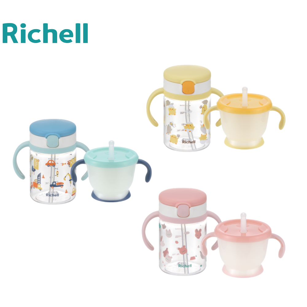 Richell AQULEA Straw Training Mug ＆ Clear Straw Bottle Mug Set | Shopee ...