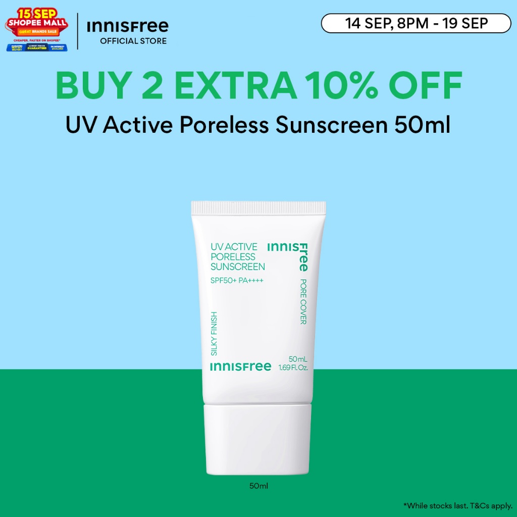 [Buy 2 EXTRA 10% OFF] INNISFREE UV Active Poreless Sunscreen 50ml - Tinted Sunscreen & Pore ...