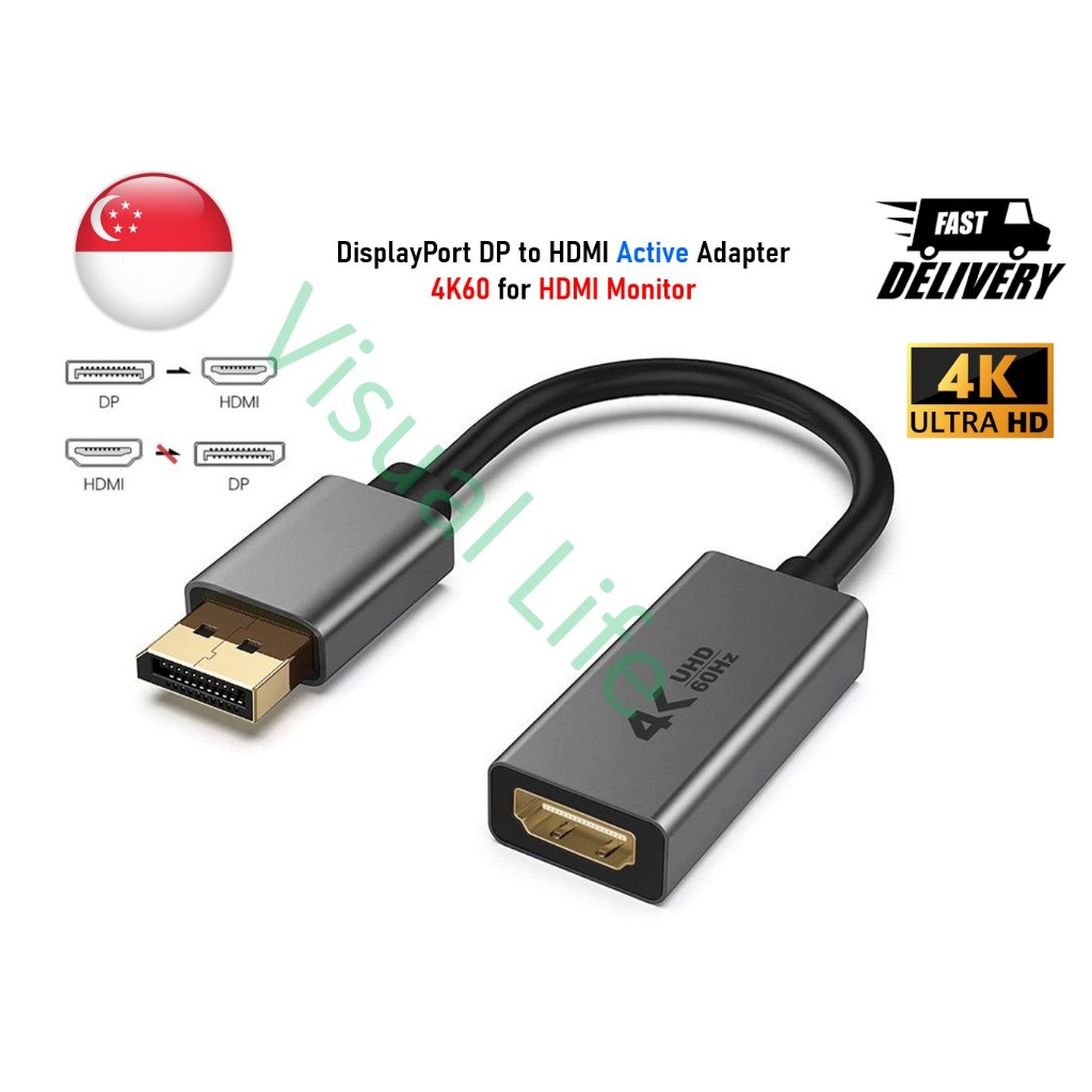 [SG Based Seller] Active Displayport DP to HDMI Monitor 4K60 Adapter Displayport to HDMI Adapter ...