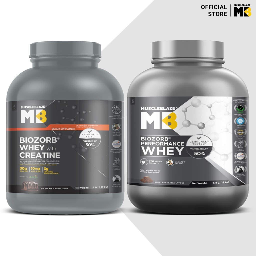 MuscleBlaze Biozorb Whey Protein with Creatine, Chocolate Fudge & Whey ...