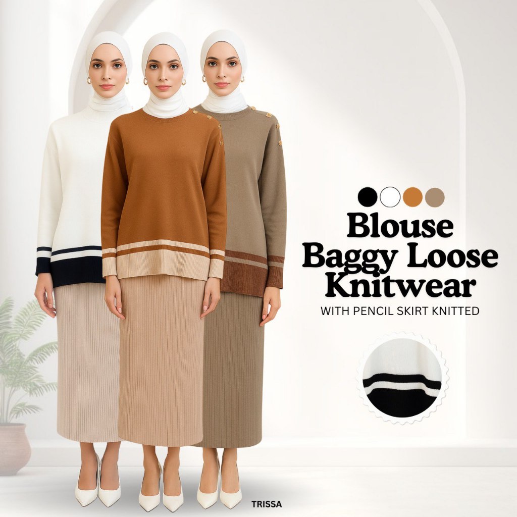 TRISSA : PREMIUM KNITWEAR BAGGY BLOUSE WITH GOLD BUTTON #A4334 | Shopee ...