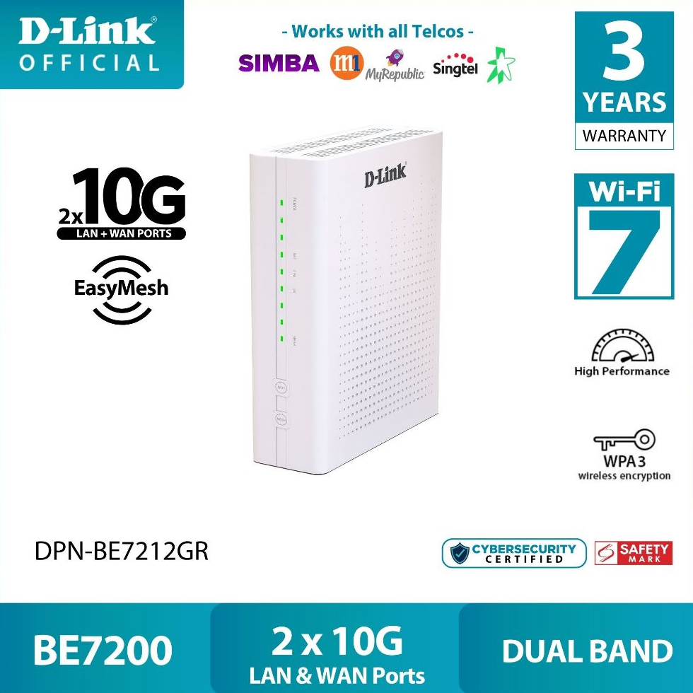 D-Link DPN-BE7212GR BE7200 Dual Band 2x10G LAN/WAN Wi-Fi 7 Wireless ...
