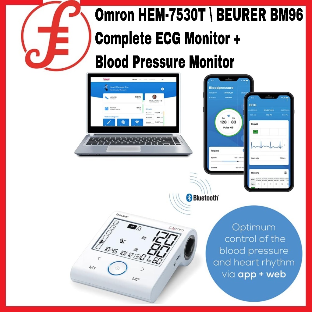 Omron HEM-7530T \ BEURER BM96 Complete ECG Monitor + Blood Pressure ...
