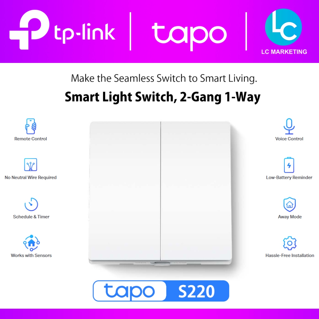 TP-Link Tapo S220 2‑Gang 1‑Way Smart Light Switch No Neutral Wire ...