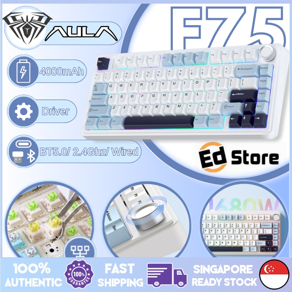 AULA F75 Mechanical Keyboard 75% 80 Key RGB Tri-Mode Wired Bluetooth 2 ...