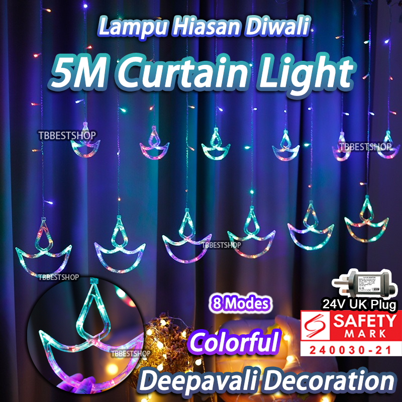 👍5m Deepavali decoration item LED light strip Lampu Diwali 8mode Lotus ...