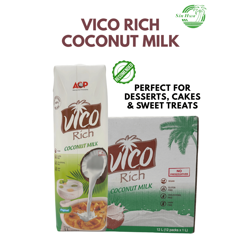 Vico UHT Coconut Milk 1L X 12 Packets (Halal) - Creamy, Perfect for ...
