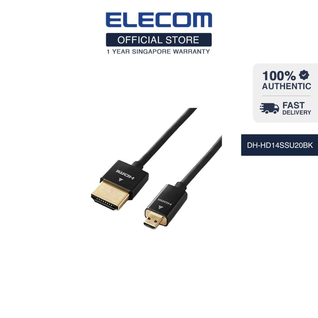 ELECOM DH-HD14SSU20BK SUPER SLIM MICRO HDMI CABLE AV MODEL 2M | Shopee ...