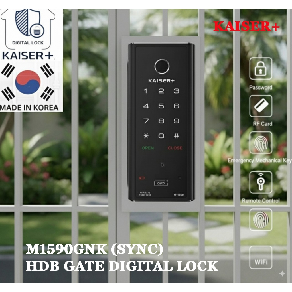KAISER PLUS M1593GNK Smart Fingerprint Door Lock 凯撒智能门锁 HDB 铁门电子锁 Kunci ...