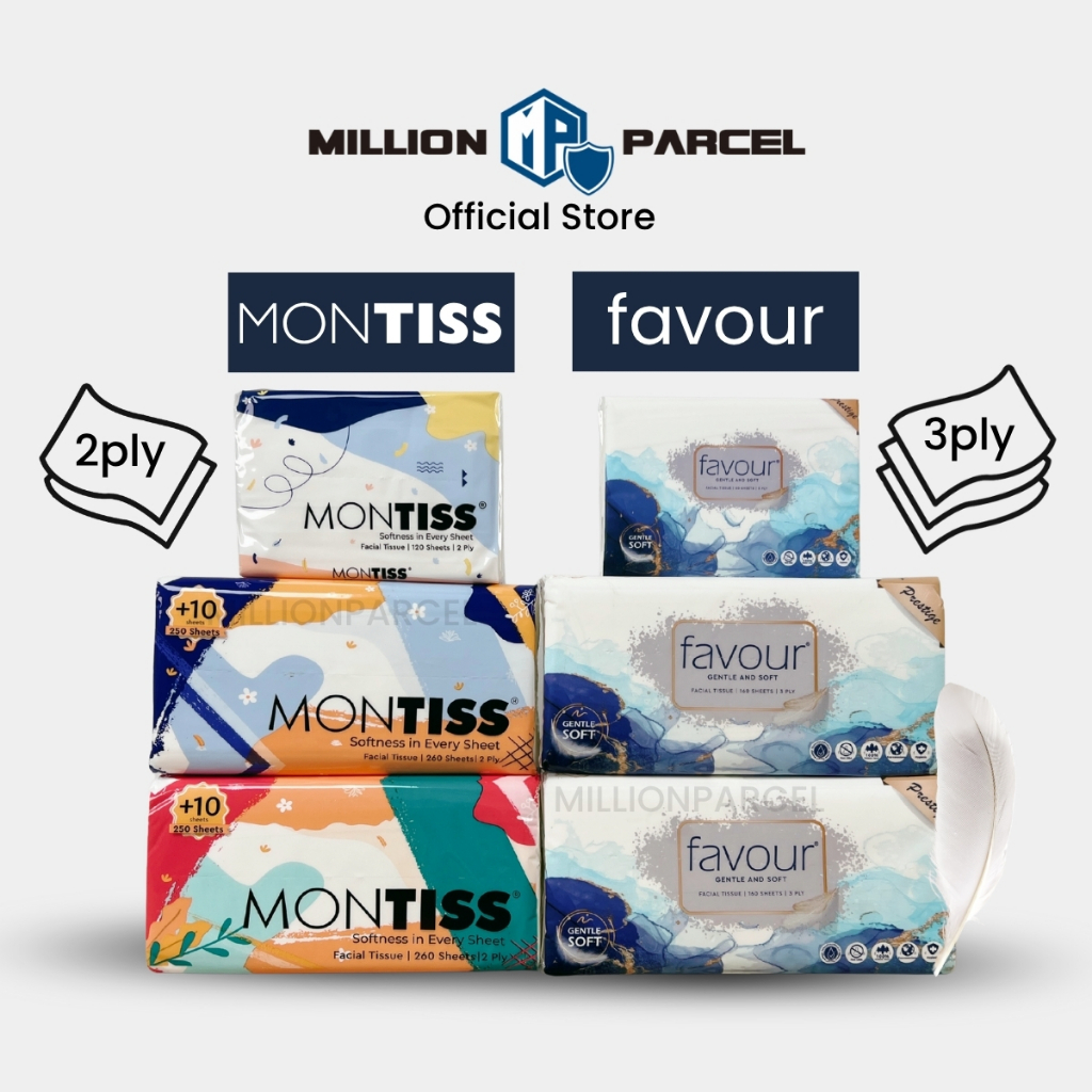 Montiss 2 Ply Facial Tissue | Favour 3 Ply Facial Tissue | 100% Virgin ...