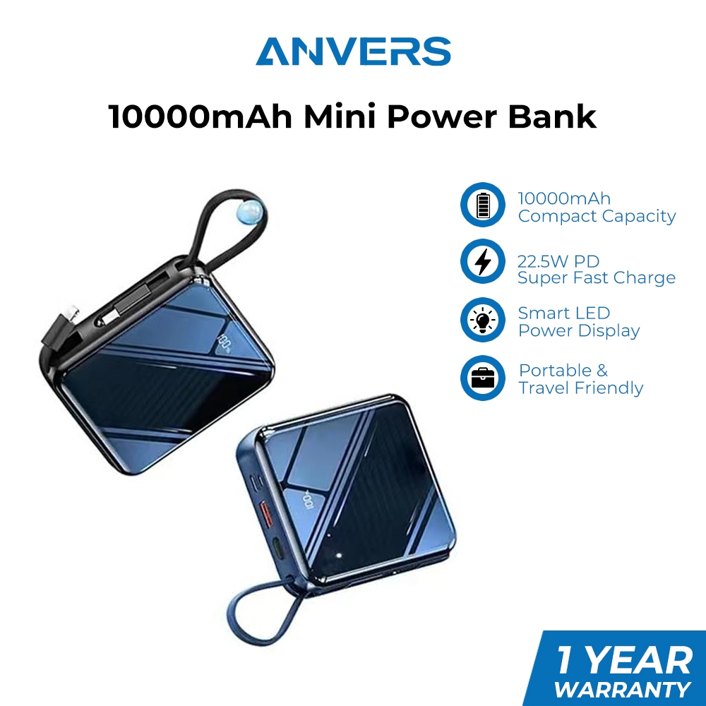Anvers 10000mAh Mini Power Bank 22.5W Fast Charging Portable Charger ...