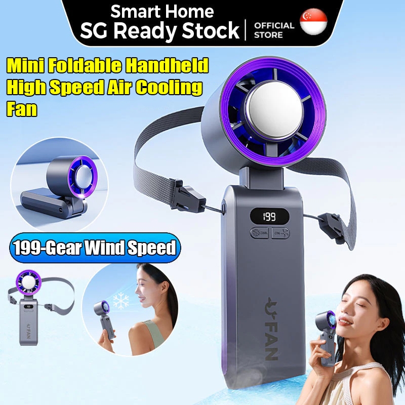 SG🔥 Mini Foldable Handheld High Speed Air Cooling Fan 199-Gear Wind ...