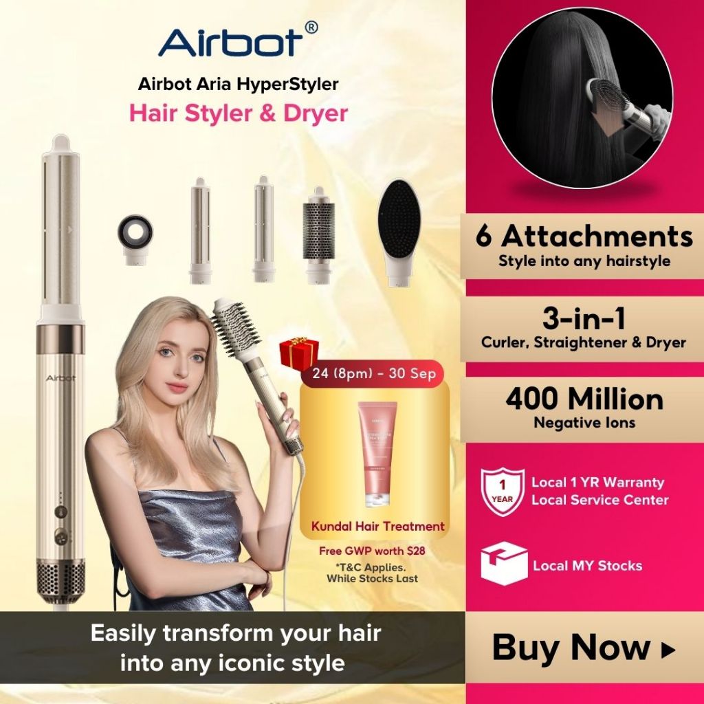 Airbot Aria HyperStyler | High Speed Hair Dryer & Hair Styler Auto Wrap ...