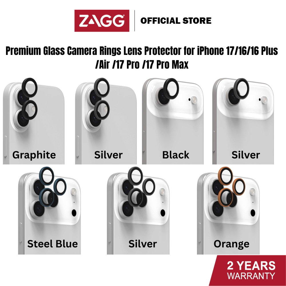 Zagg Premium Glass Camera Rings Lens Protector for iPhone 17/16/16 Plus ...