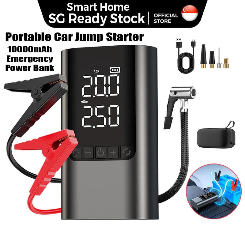 SG🔥 Portable Car Jump Starter 150PSI 1000A 12V Air Pump 10000mAh ...
