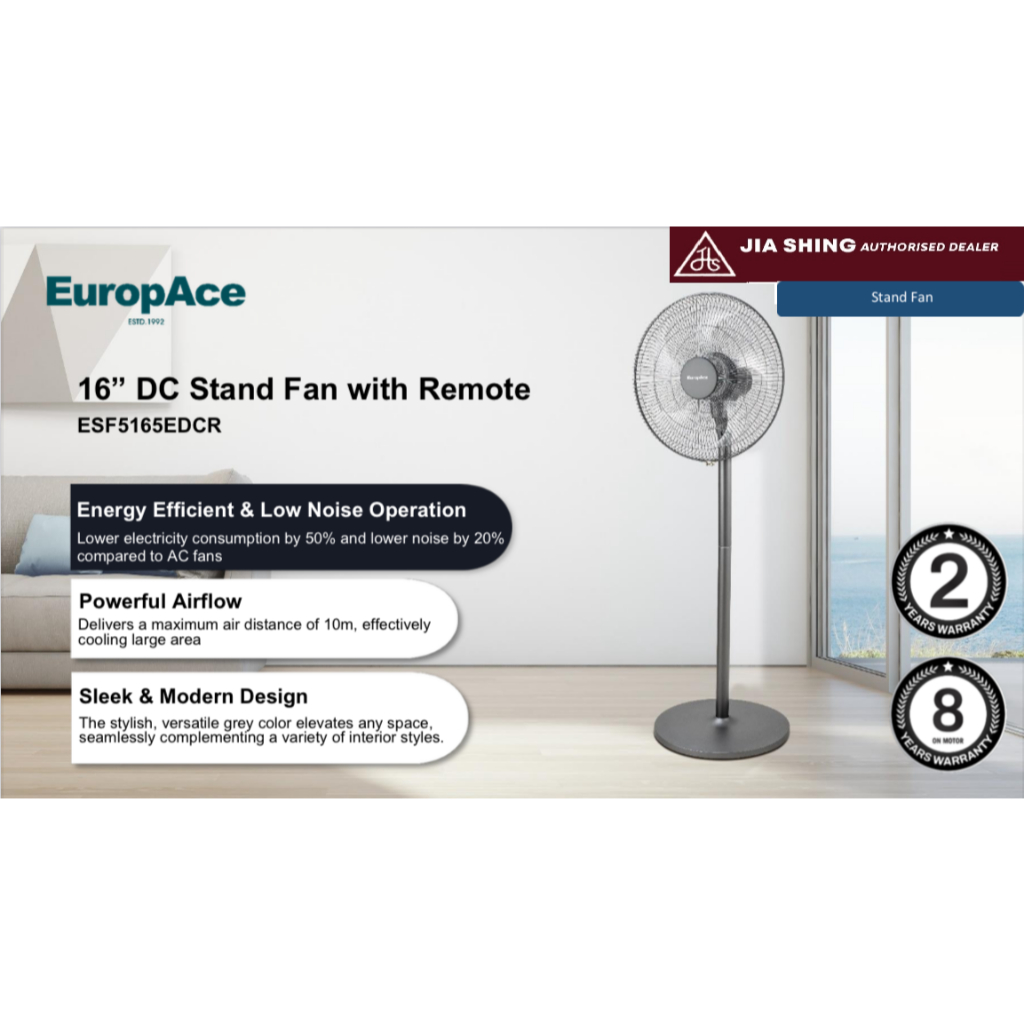 EuropAce EuropAce 16" DC Stand Fan with Remote Control ESF5165EDCR ...
