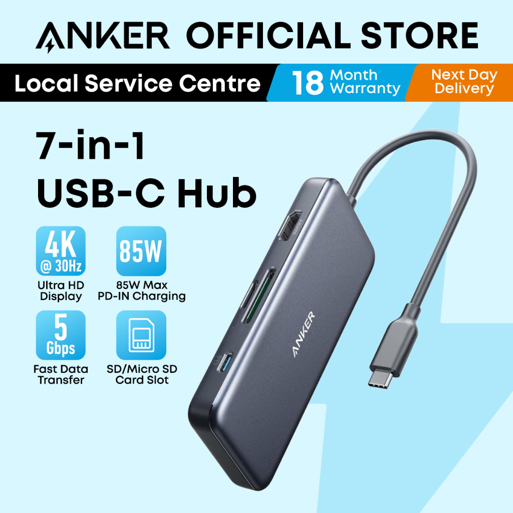 Anker 341 PowerExpand+ 7-in-1 USB C Hub 85W PD 4K HDMI SD Card USB 3.0 ...