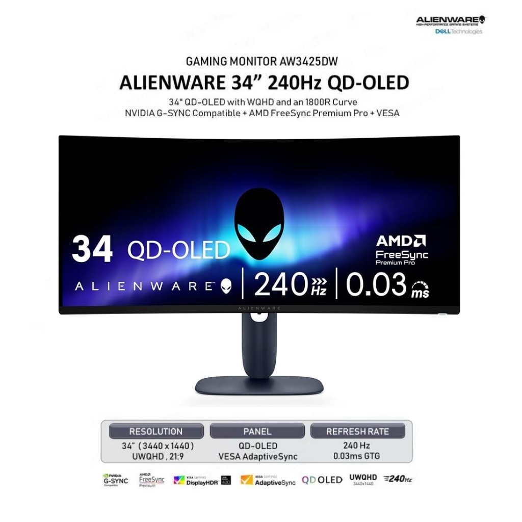 New Alienware AW3425DW 34inch 240Hz QD-OLED Curved Monitor | Shopee ...