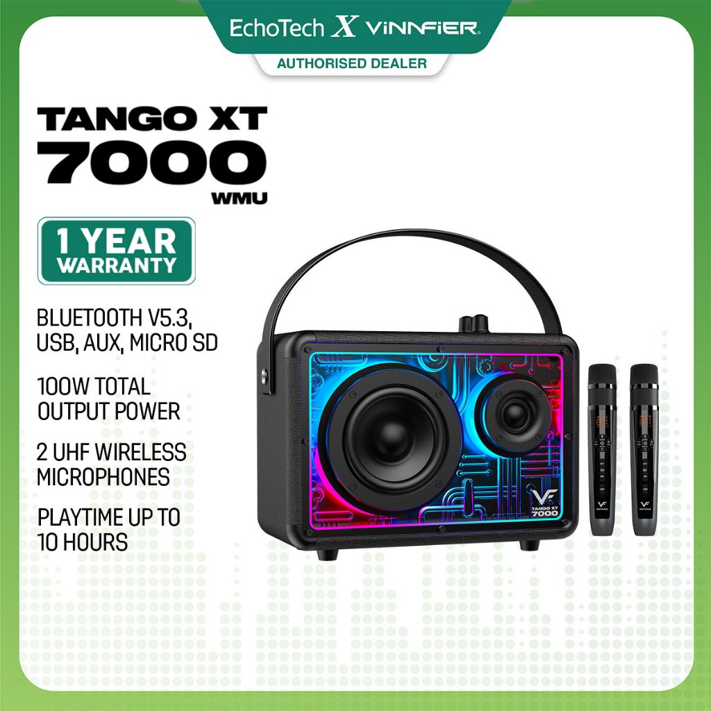 VINNFIER Tango XT7000 Max 100W Portable Bluetooth Karaoke Speaker 2 UHF ...