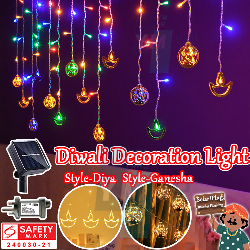 【🪔Diwali Style】4M/6M Deepavali Lights 8Modes Curtain Lights Led Fairy ...