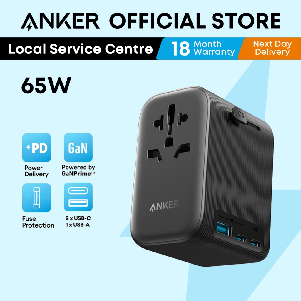 Anker 4 in 1 Travel Adapter 65W GaN USB Charger International Travel ...