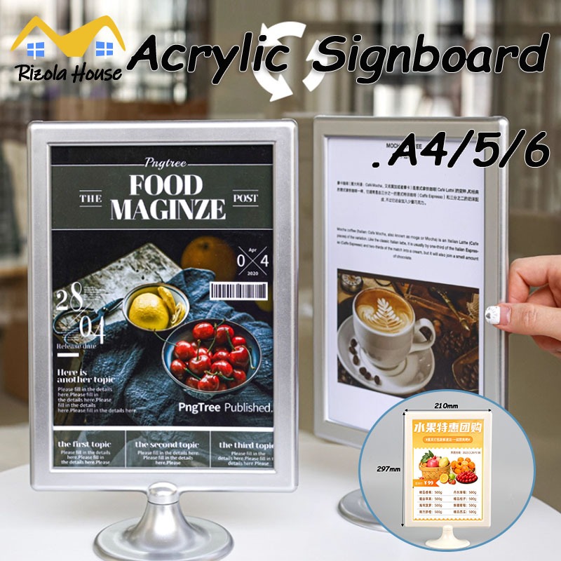 【SG】A4/A5/A6 Acrylic T-Shape Sign Holder Menu Paper Stand Transparent ...