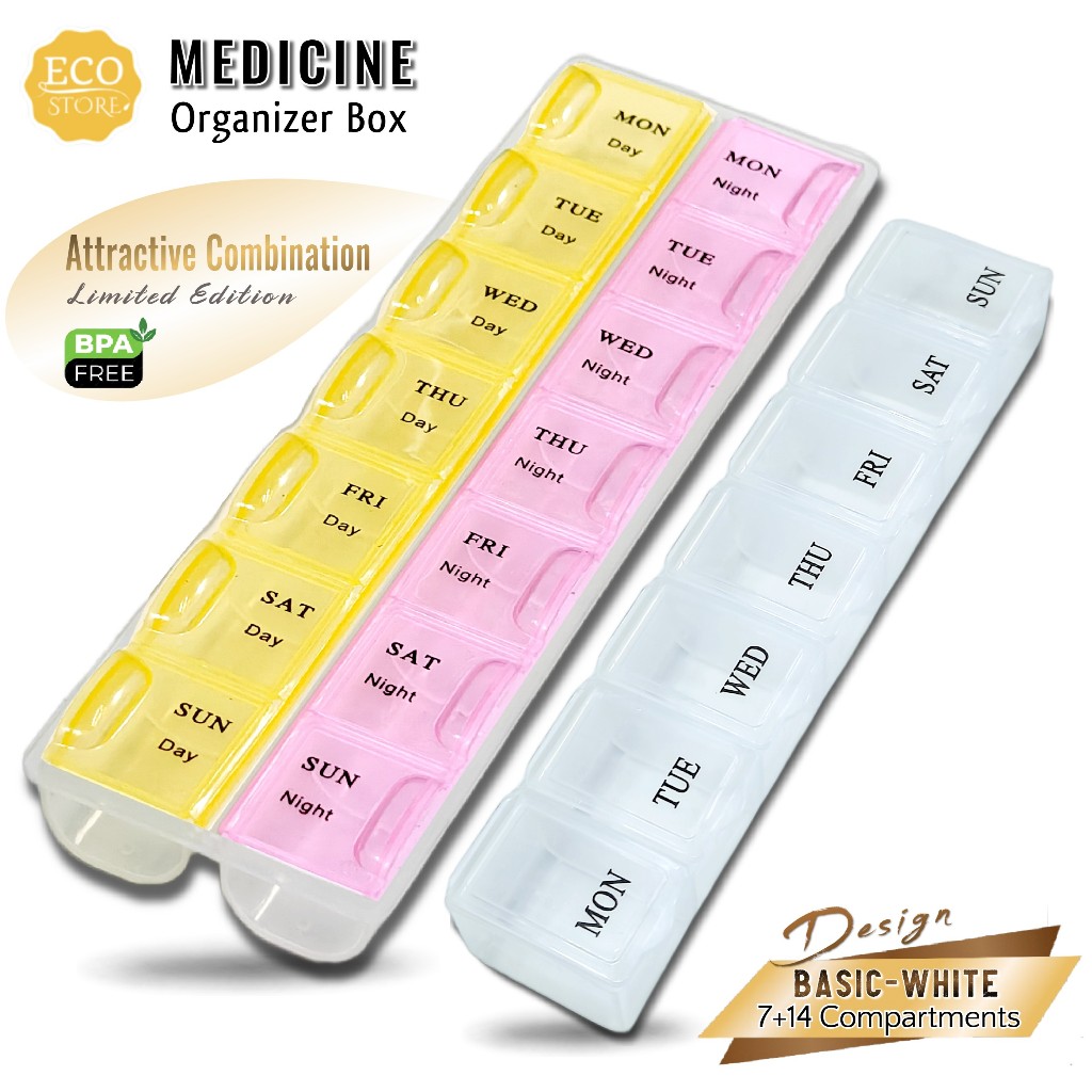 Eco-Store [1 Set] Medicine Box Pill Organizer (7+14 Compartments ...