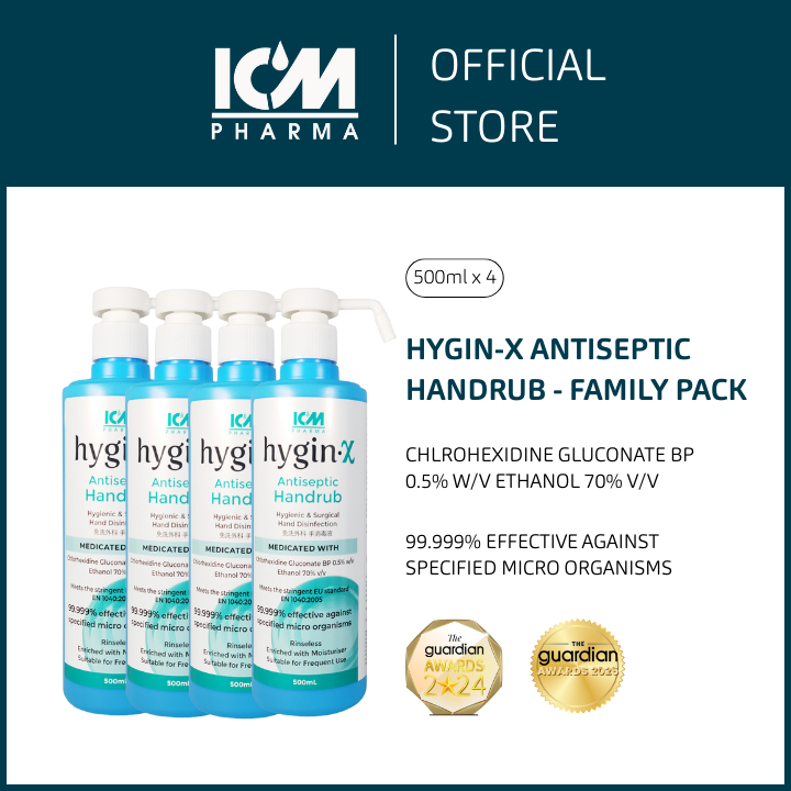 [BUNDLE PACK OF 4 BOTTLES] ICM Pharma Hygin-X Antiseptic Handrub 500ml ...