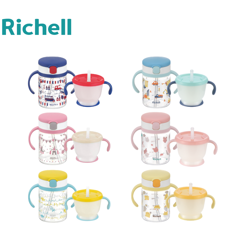 Richell AQULEA Straw Training Mug ＆ Clear Straw Bottle Mug Set | Shopee ...