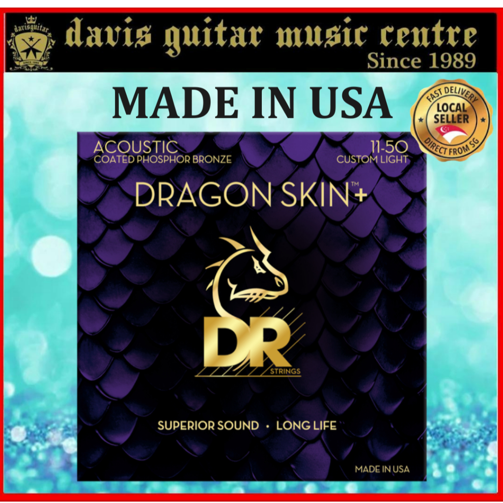 DR String 11-50 Dragon Skin Coated Acoustic Guitar Strings Phosphor ...