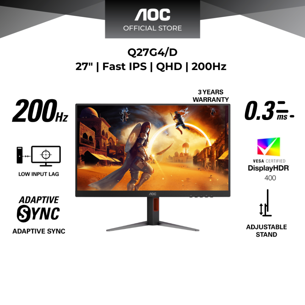 AOC Q27G4/D 27 Inch QHD 200Hz 1ms IPS Flicker-Free Wall Mount with ...