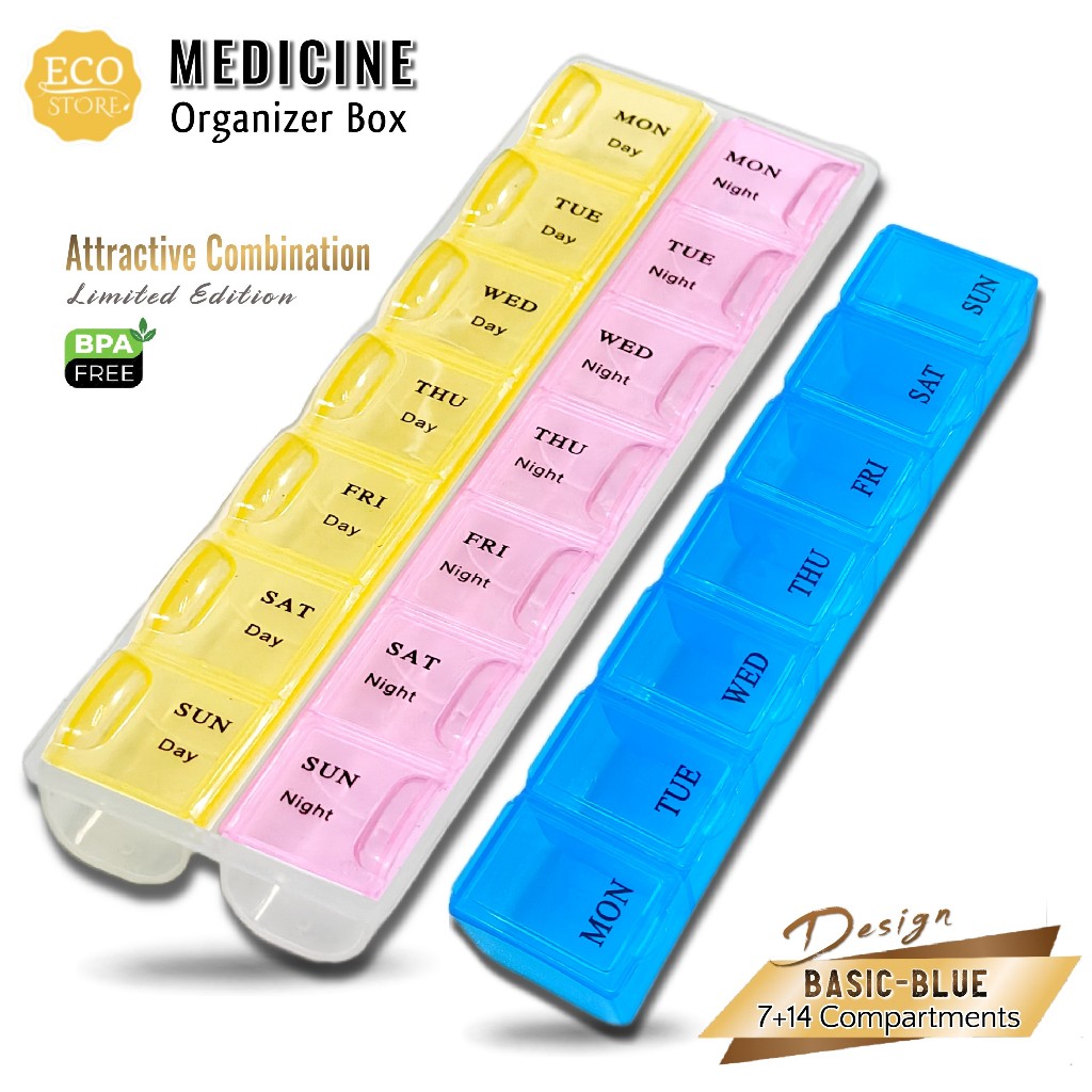 Eco-Store [1 Set] Medicine Box Pill Organizer (14+7 Compartments ...